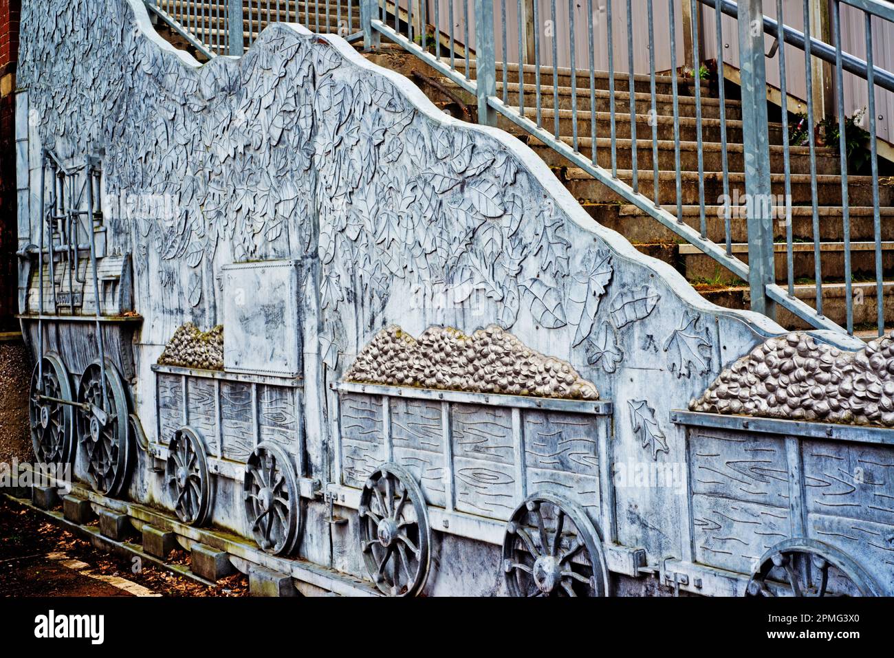 Locomotion No 1 carving depicting the Stockton and Darlington Railway ...
