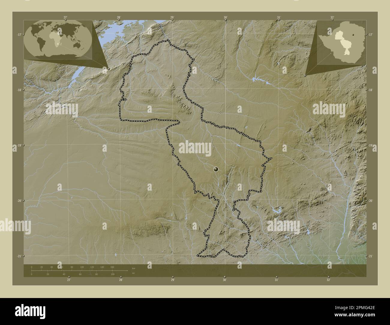 Midlands, province of Zimbabwe. Elevation map colored in wiki style ...