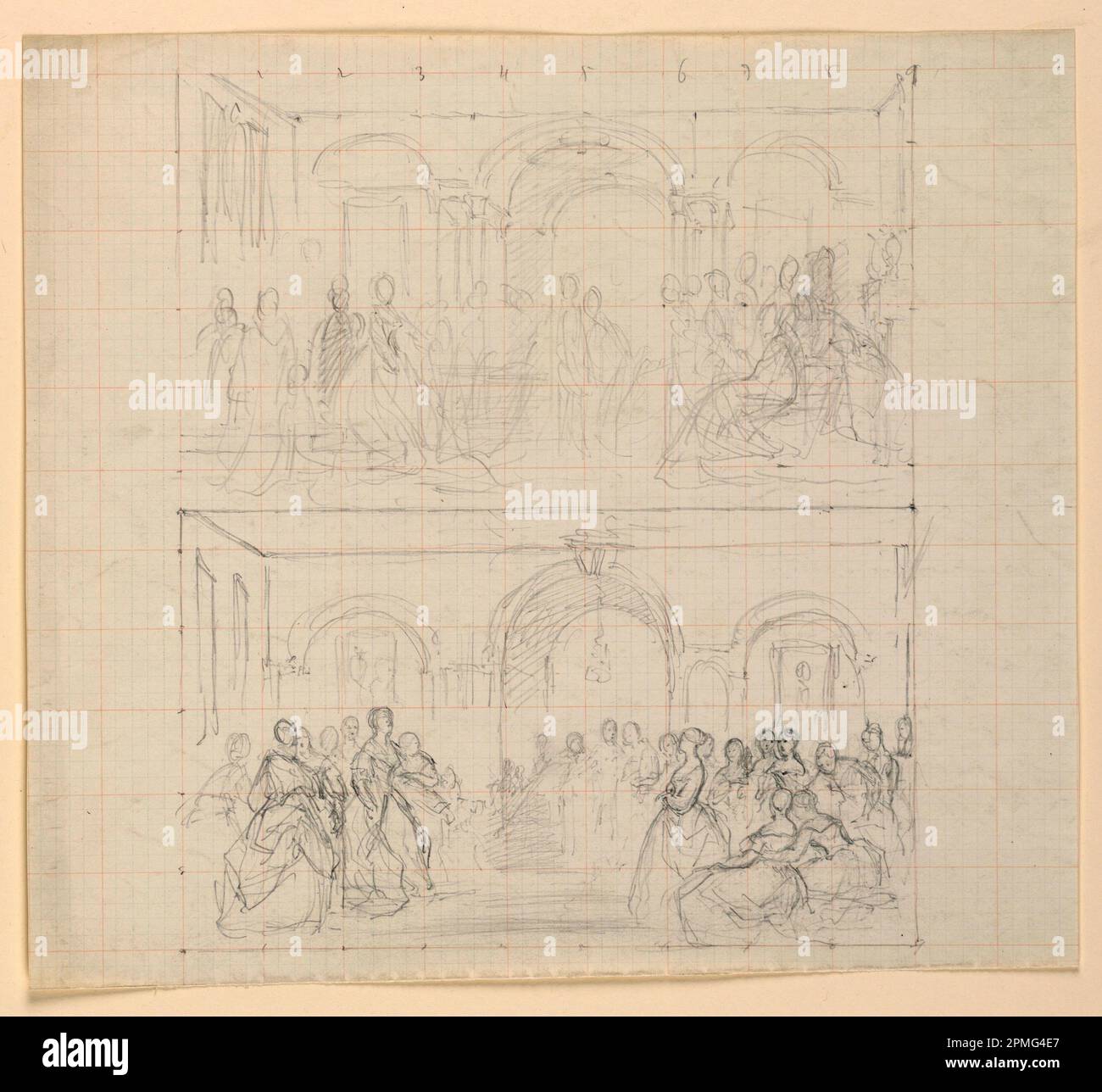 Drawing, Two Figure Compositions for the Painting "The Republican Court ...