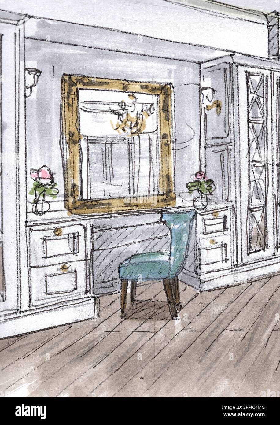 Colour sketch for a traditional style lounge Stock Photo - Alamy