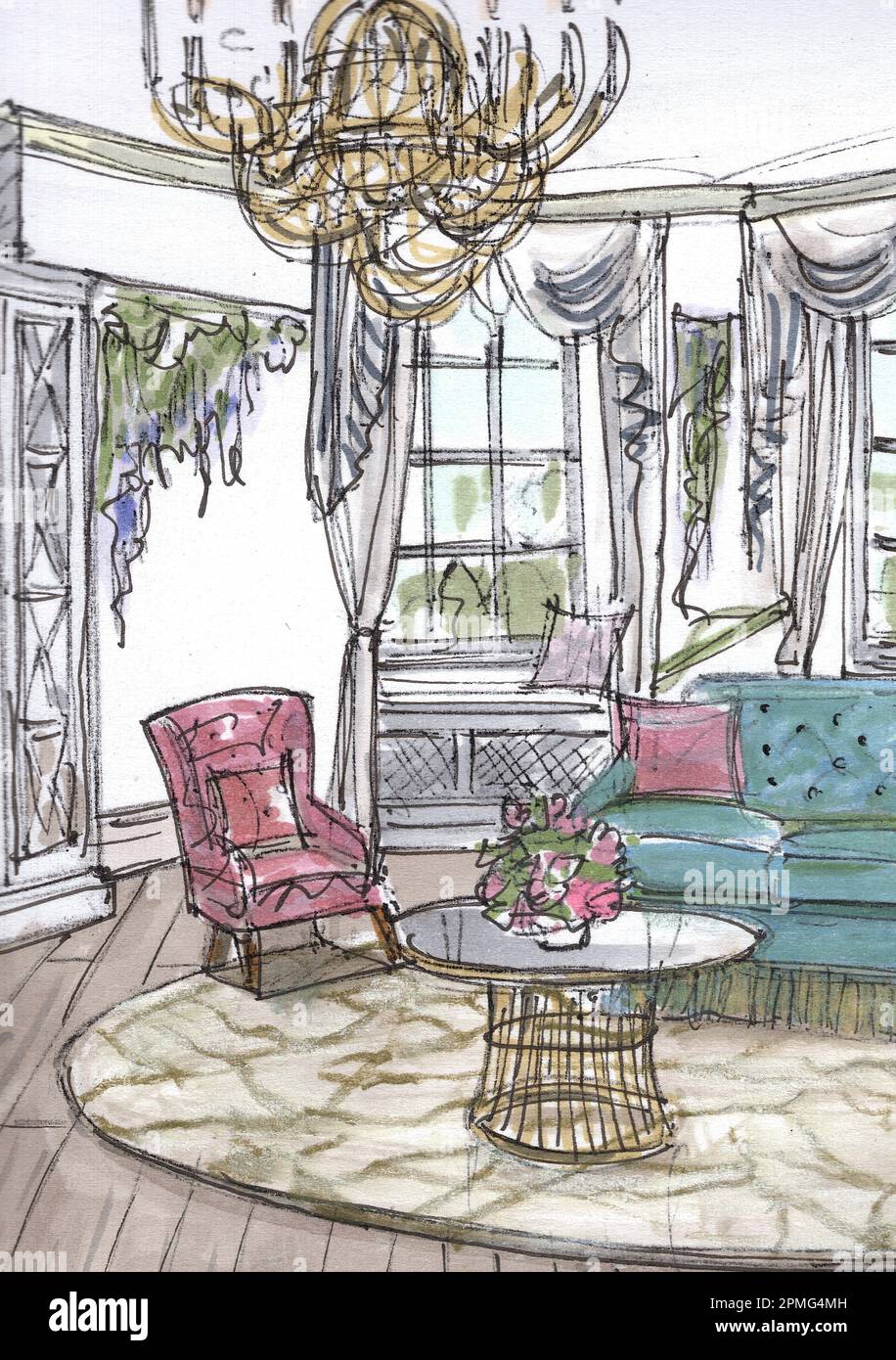 Colour sketch for a traditional style lounge Stock Photo - Alamy