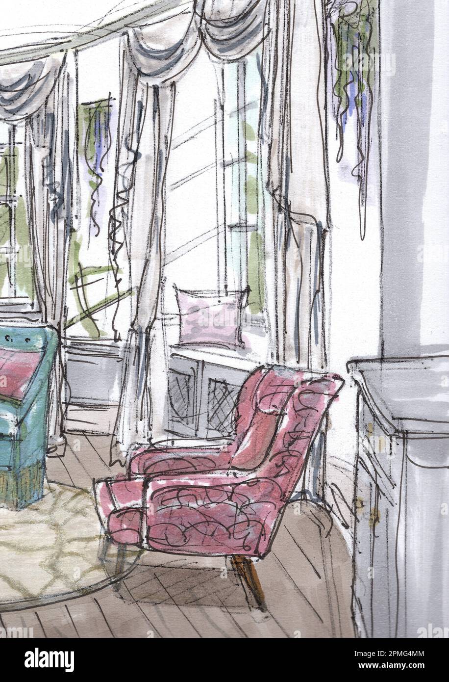 Colour sketch for a traditional style lounge Stock Photo - Alamy