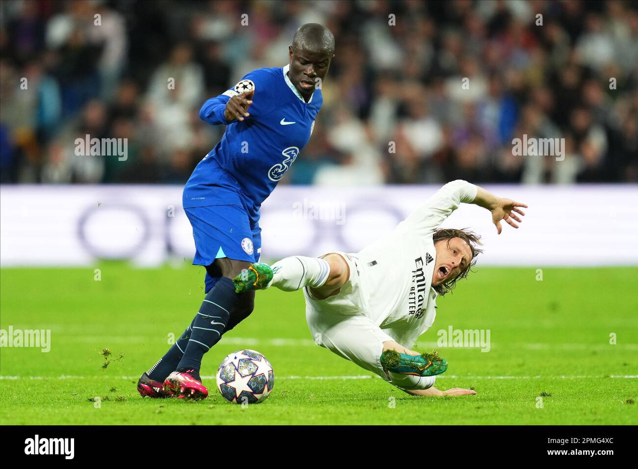 Madrid, Spain. 12th Apr, 2023. Ngolo Kante of Chelsea FC and Luka ...