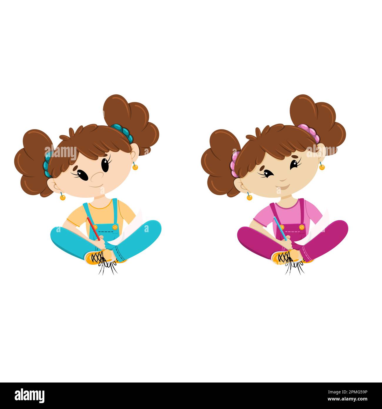 Sitting girl. Cartoon illustration. In two variants Stock Vector Image ...