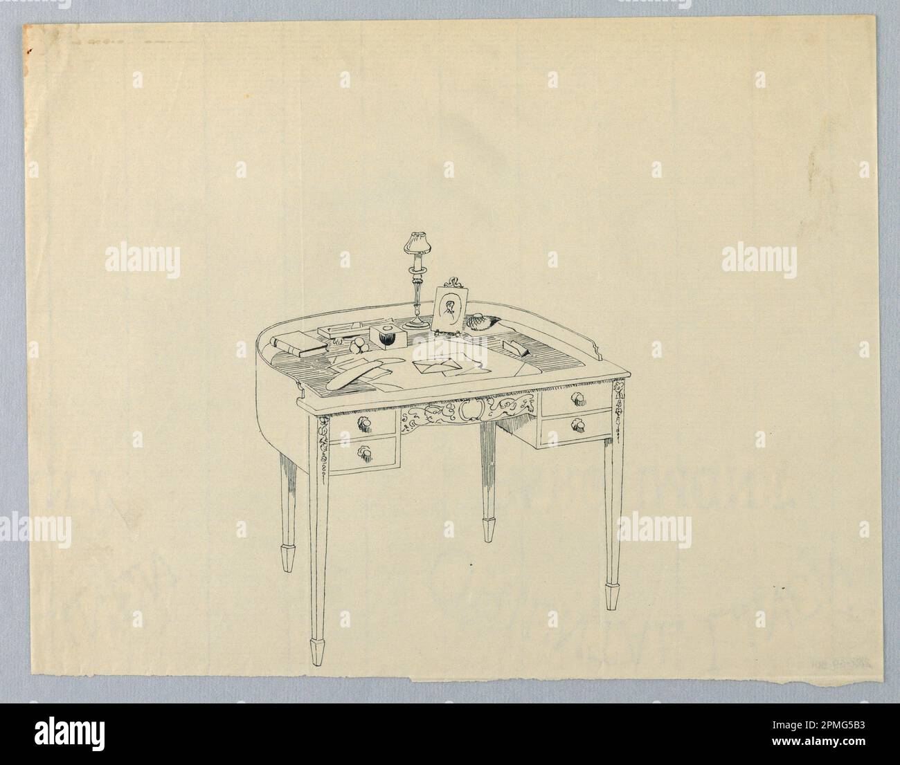 Drawing, Design for Semi-Circular Writing Table with Four Drawers and ...