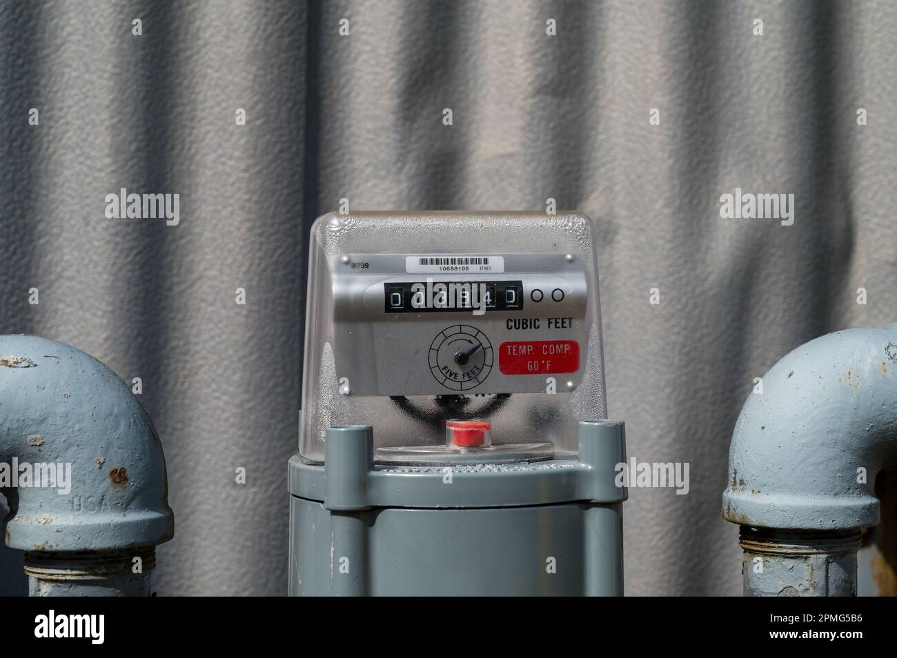 Residential gas meter with a grey background with copy-space Stock ...