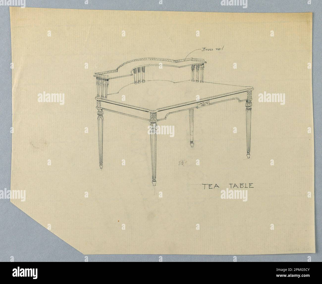 Drawing, Design for Tea Table with Brass Railing Along Back of Upper ...
