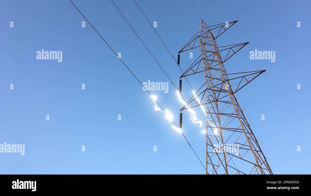 A high tension power transmission tower Stock Photo - Alamy
