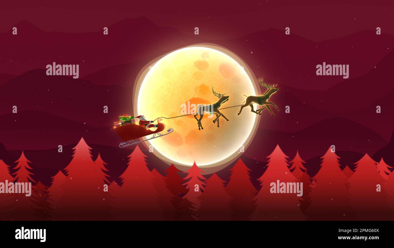 Christmas landscape with santa claus and reindeer Stock Photo - Alamy