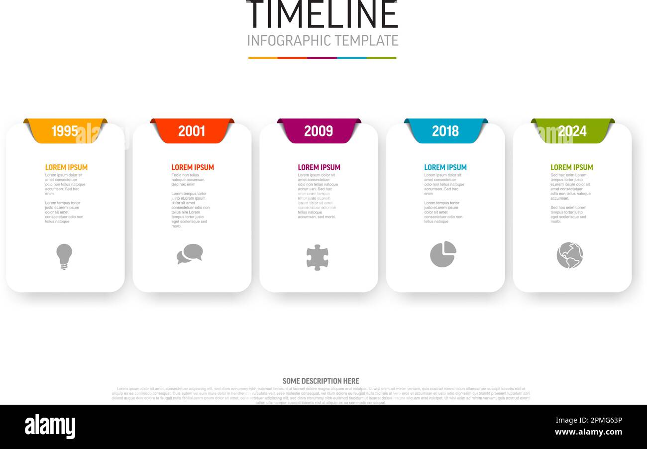 Vector light Infographic timeline template with white rounded cards and ...