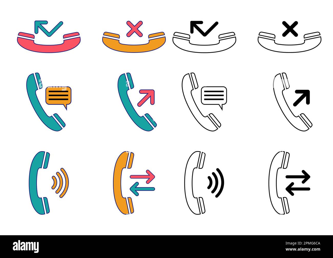 Color And Black And White Phone Call Vector Icons Collection Stock ...