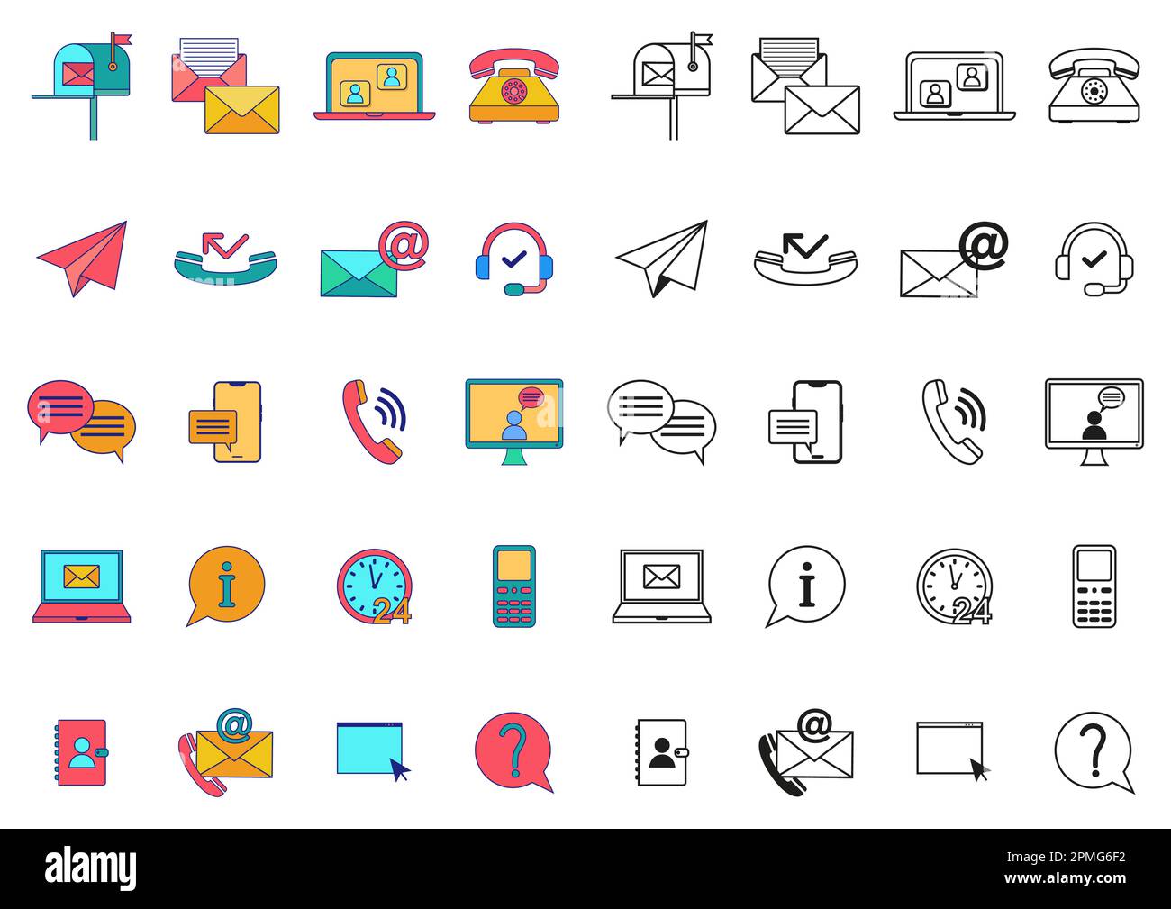Color And Black and White Contact Vector Icons Collection Stock Vector ...