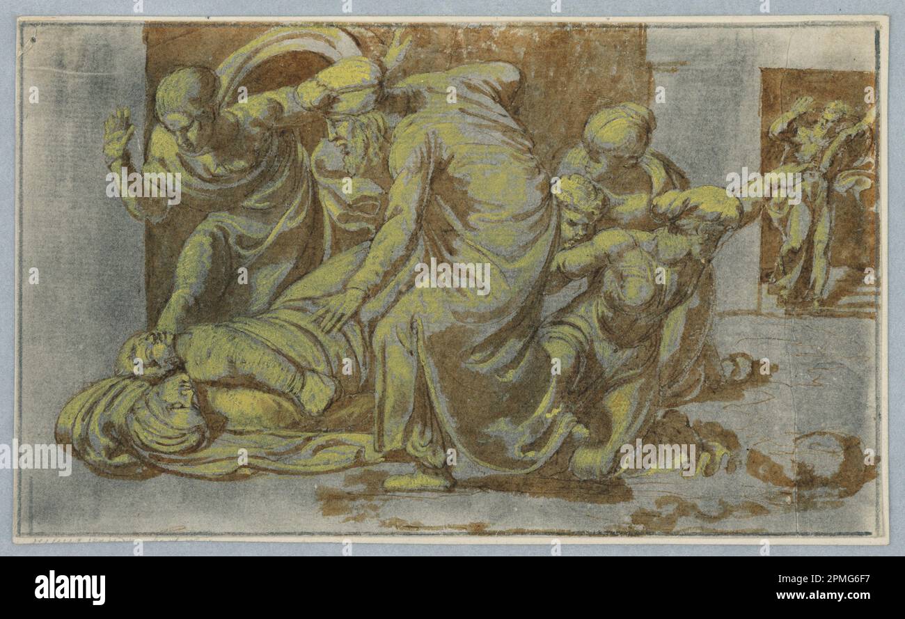 Drawing, Miracle Performed by St. Cecelia's Corpse; Italy; yellow chalk ...