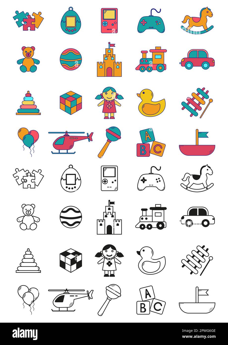 Color And Black And White Toys Vector Icons Collection Stock Vector ...