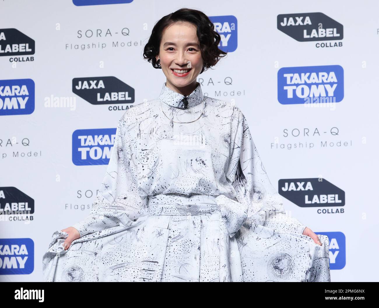 Tokyo, Japan. 13th Apr, 2023. Japanese artist Tomoe Shinohara attends a presentation of "Sora-Q ...