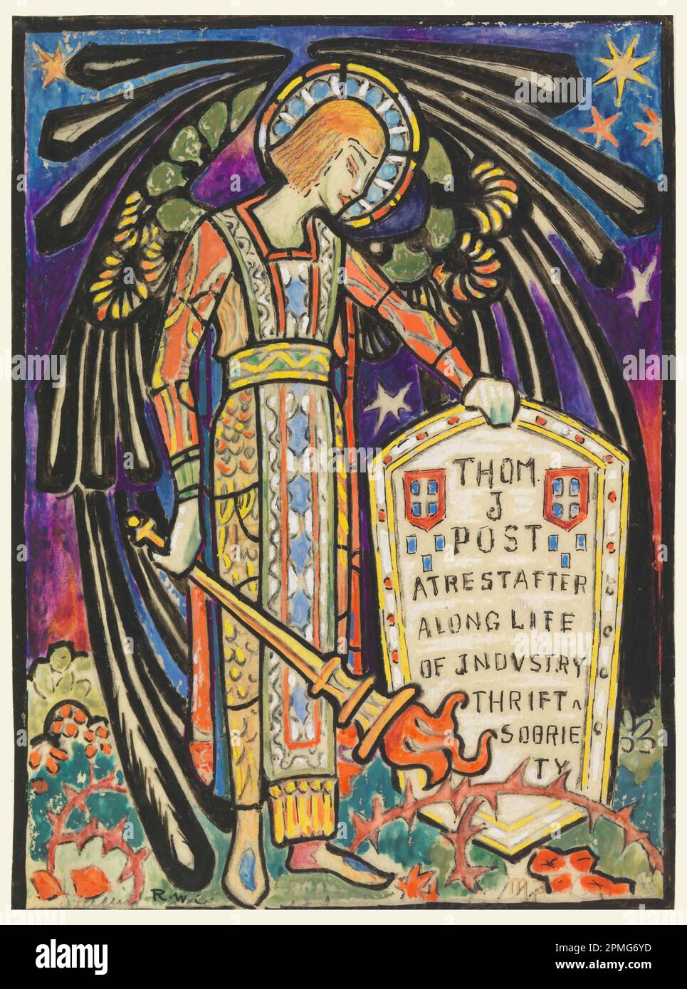 Drawing, Design for Stained Glass Memorial Window to Thomas J. Post ...