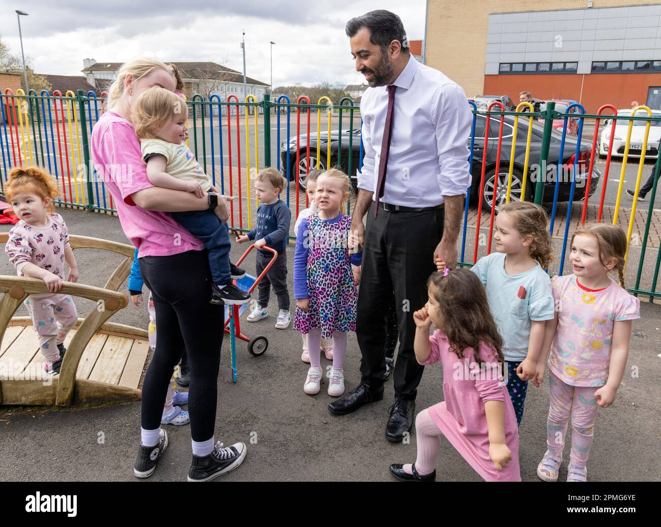 First Minister Humza Yousaf during a visit to a nursery at Crookston ...