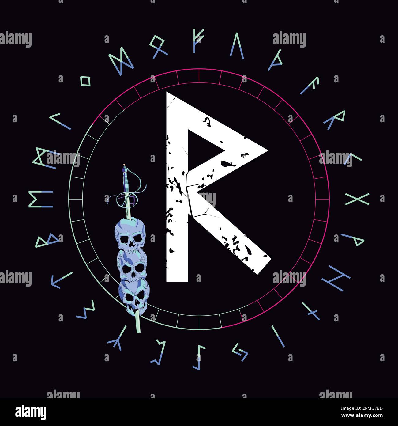 Design for t-shirts of the runic letter called Raido together with ...