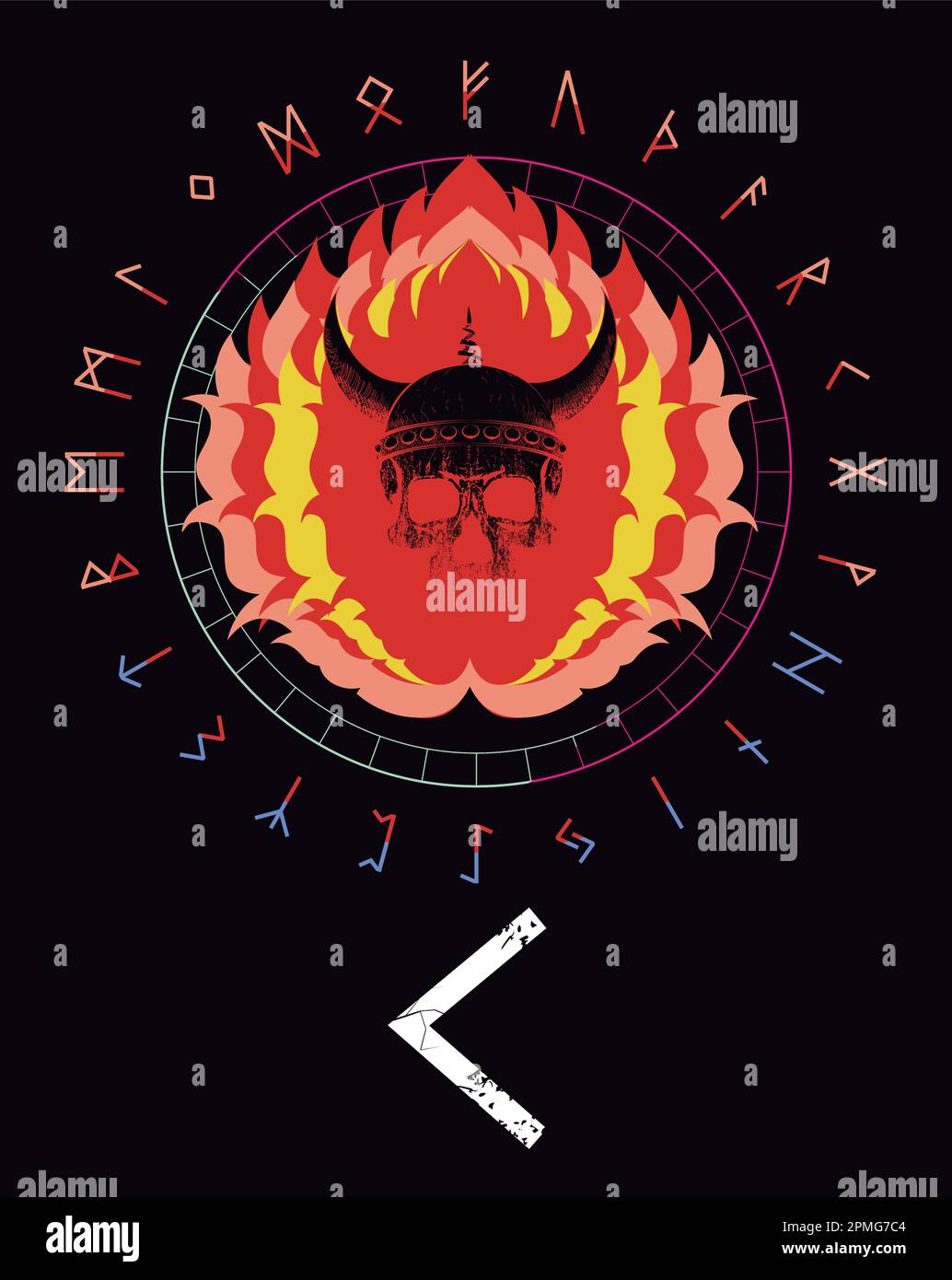 Design for a t-shirt of the runic letter called Kenaz next to a burning ...