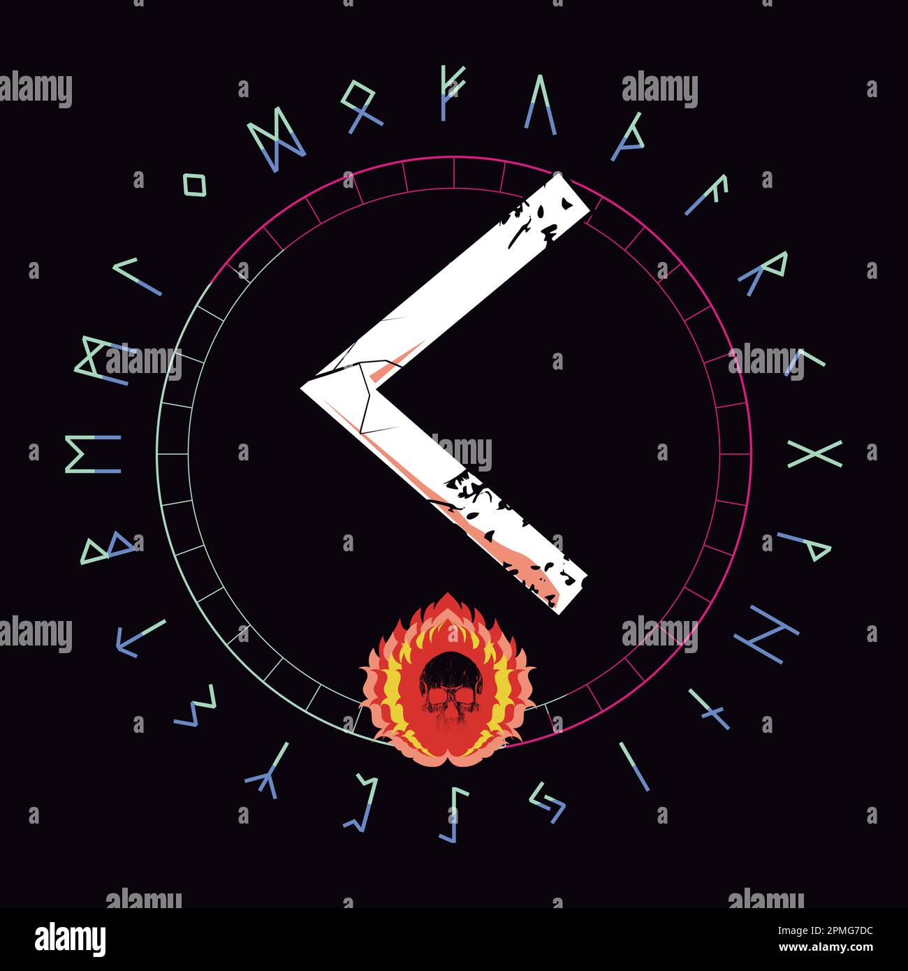 Design for a t-shirt of the runic letter called Kenaz next to a burning ...