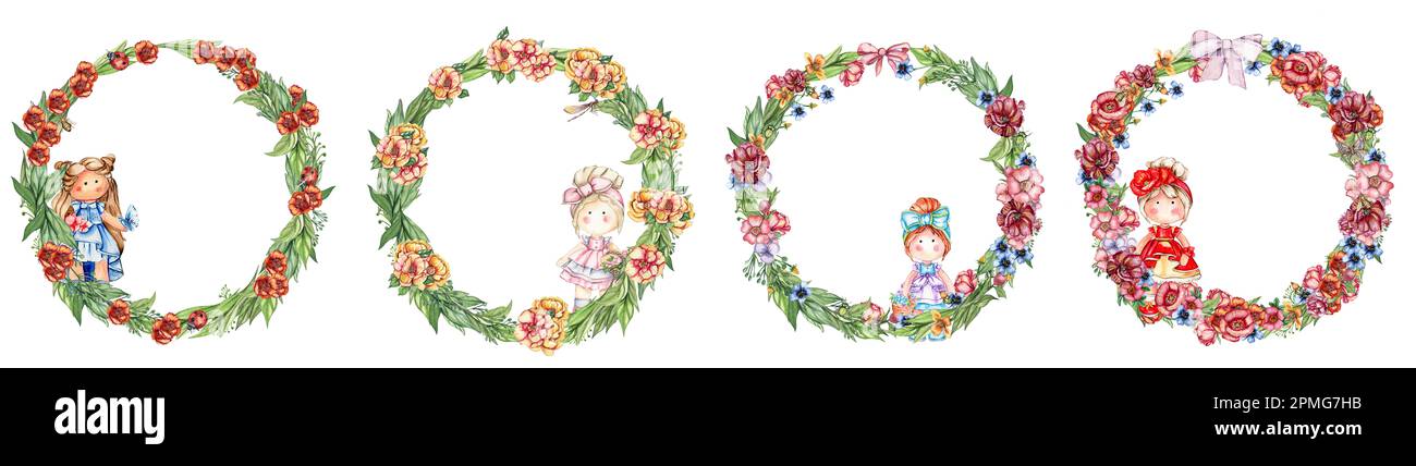 Spring flowers wreath set ,watercolor illustration for cards ...