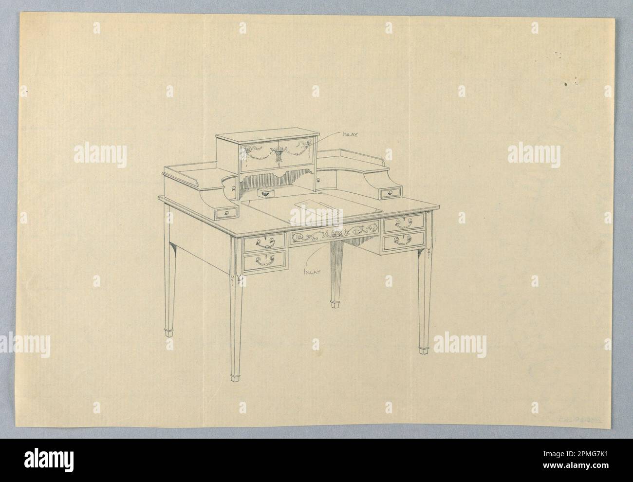 Drawing, Design for Ornate, Three-Tiered, Rectangular Writing Table ...