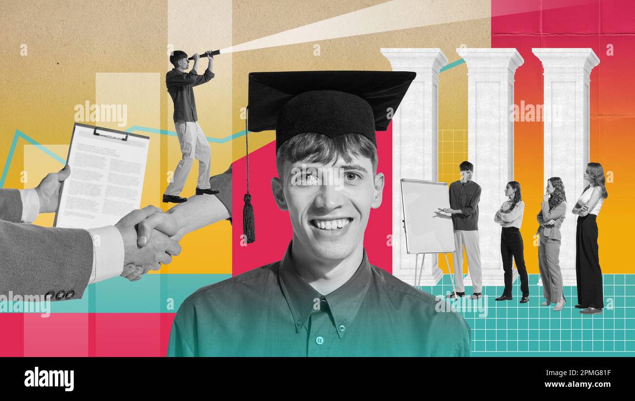 Happy graduate student, man reaching success in professional sphere ...