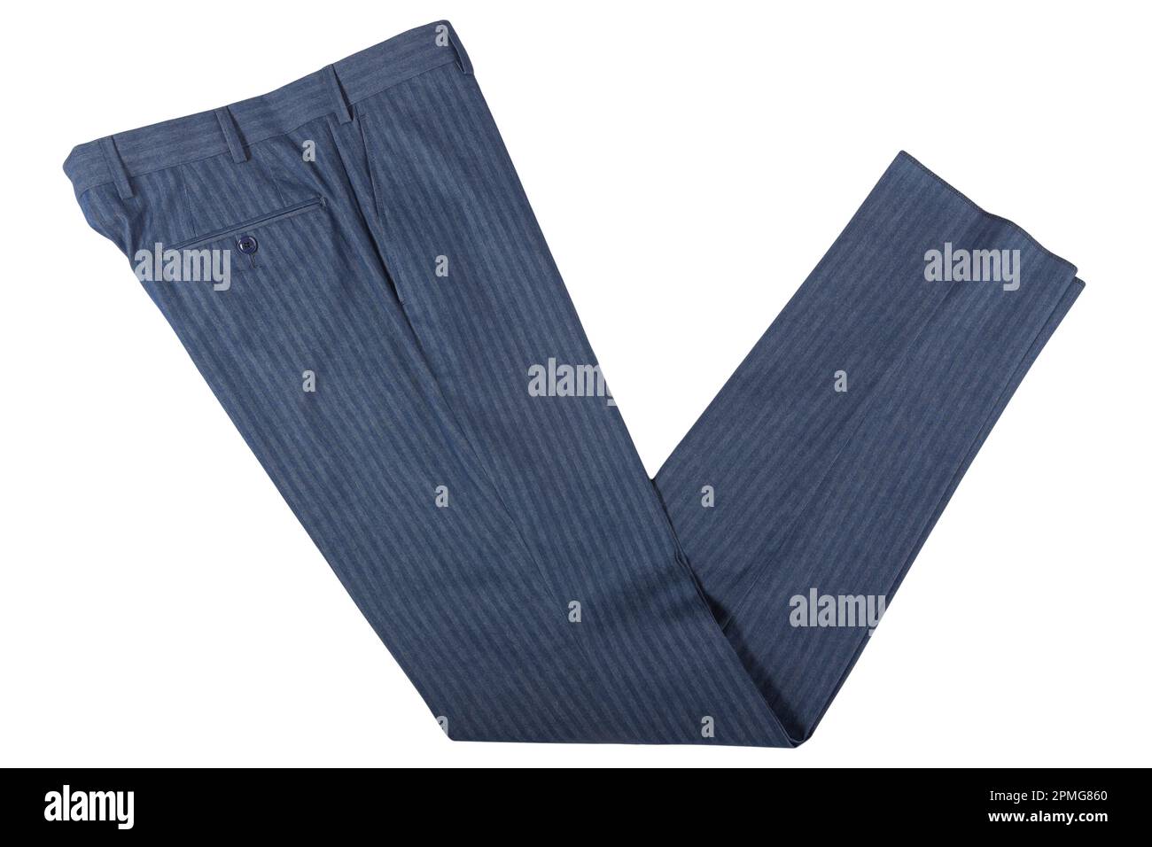 Flat lay still life with woman trousers resting on white background, no ...