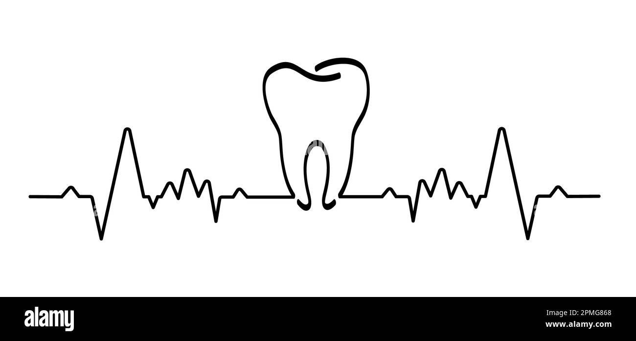 Heartbeat wave, line pulse pattern. Cartoon tooth with gums and ...