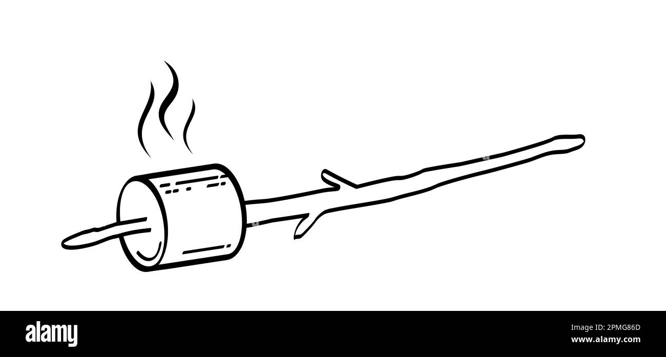 Drawing cartoon sugar marshmallow on wooden stick. Sweet marshmallow ...