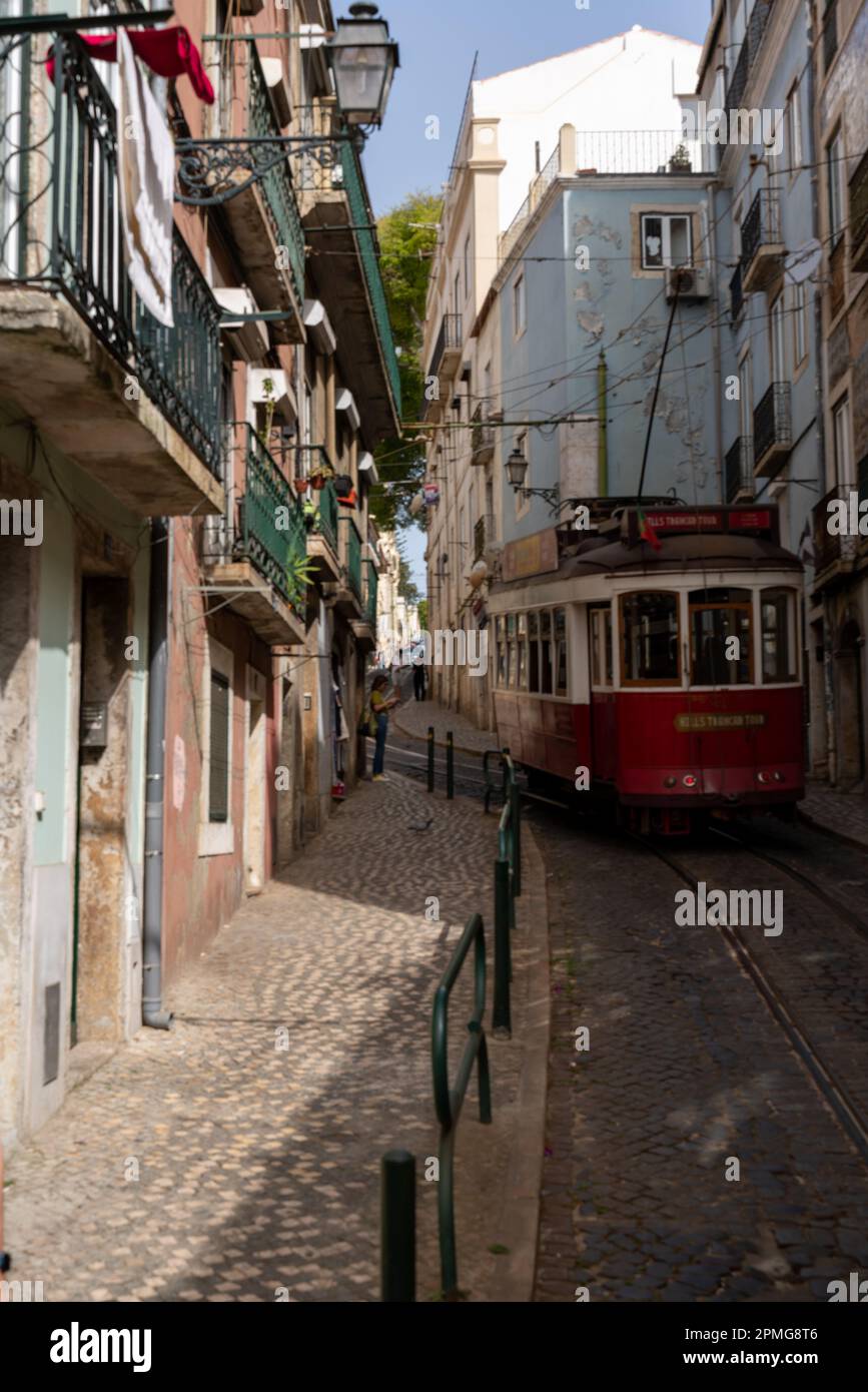 Portugal Street with buildings and tramway rails Stock Photo - Alamy