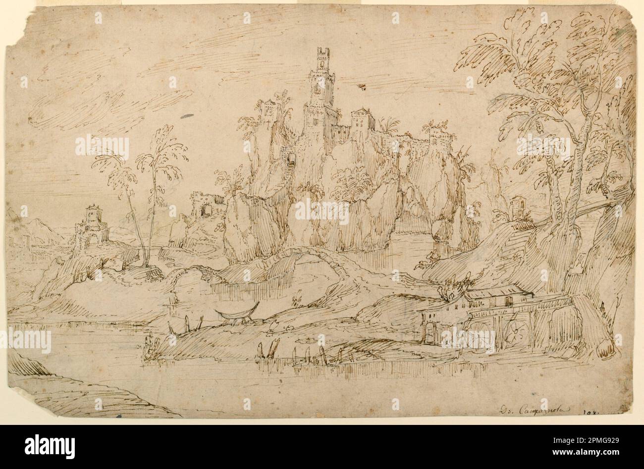 Drawing, Fantasy Landscape with Watermill; Follower of Domenico ...