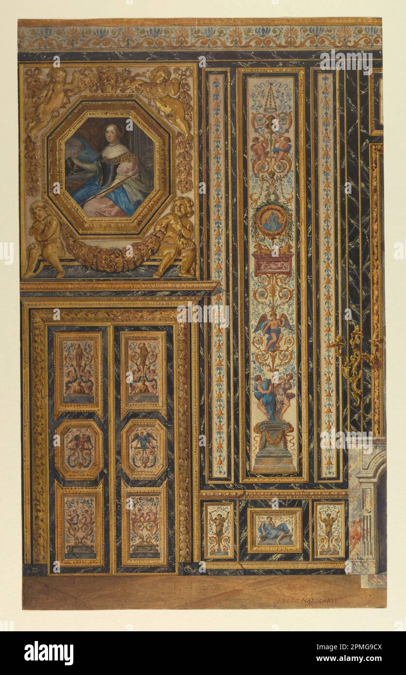 Drawing, Section of wall, salon Louis XIII, Palace of Fontainebleau ...
