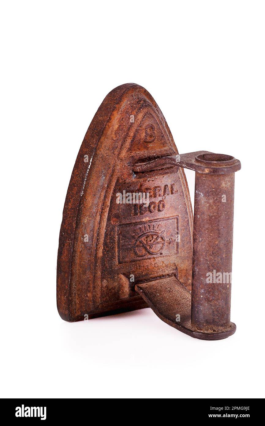 Vintage things. Close up of old style rusty iron isolated on white ...
