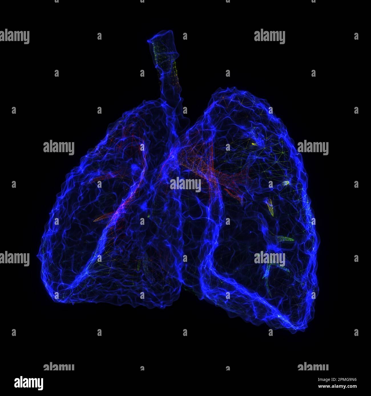 Light hologram. Pain in the lungs from polygons, triangles, dots and ...