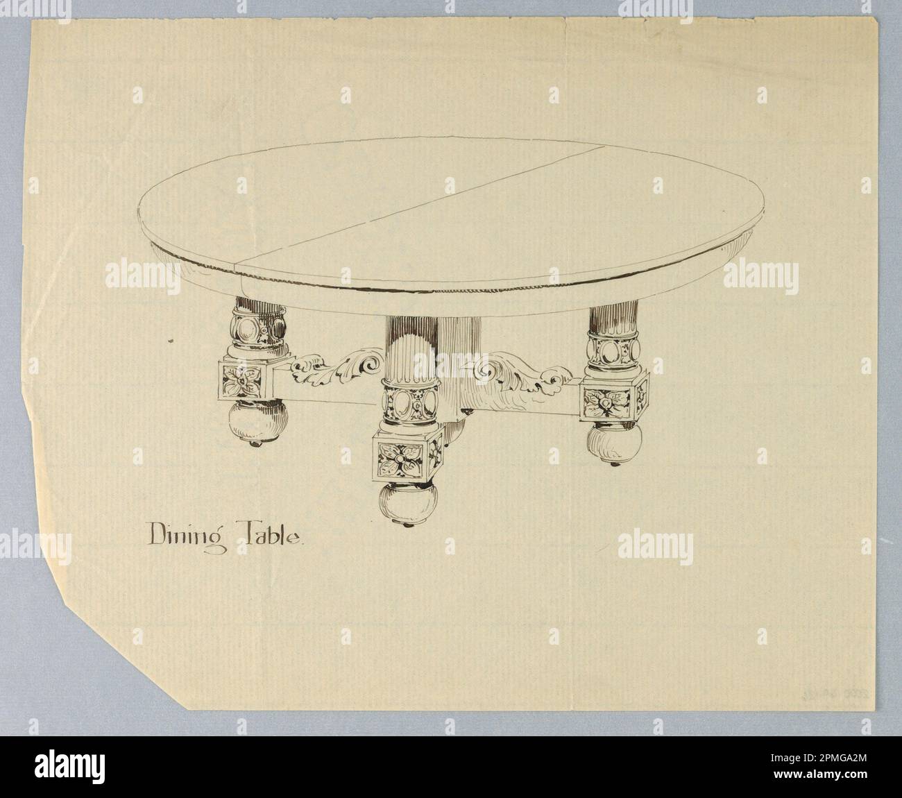 Drawing, Design for a Round Four-Legged Dining Table with Bun-Feet ...