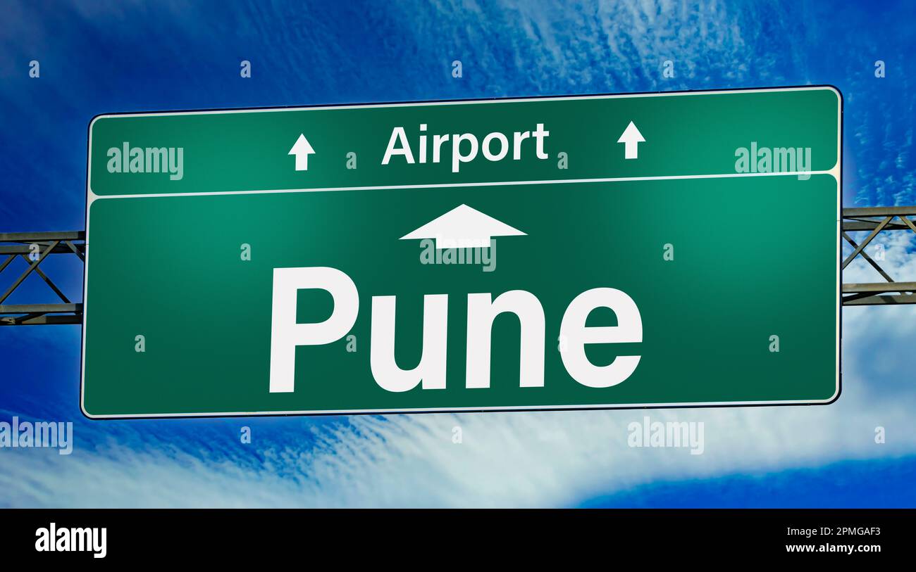 Road sign indicating direction to the city of Pune Stock Photo - Alamy