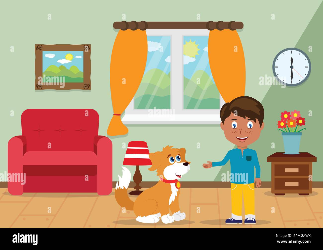 Owner dog puppy playing Stock Vector Images - Alamy