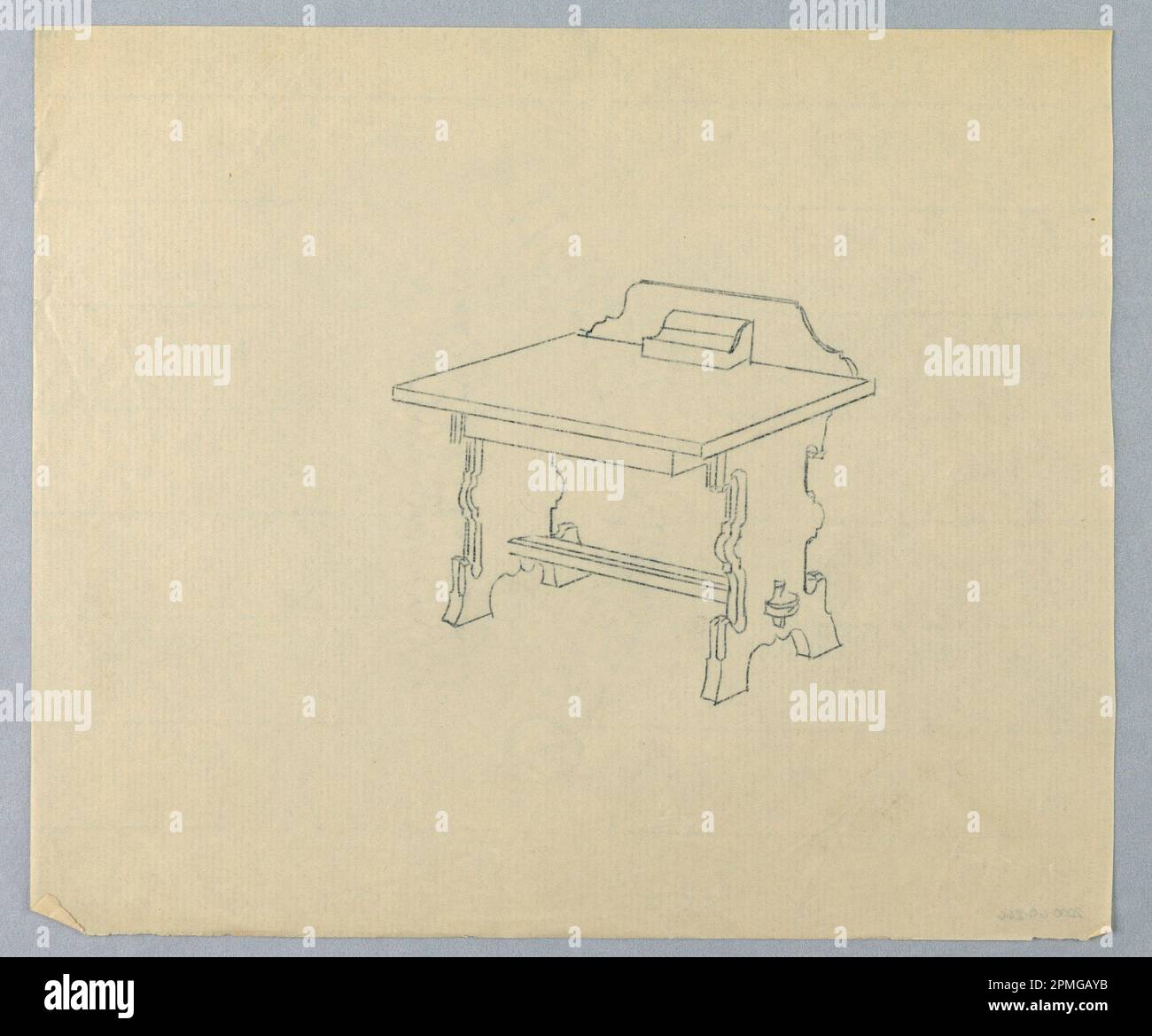 Drawing, Design for Writing Table in the Mission Style with Carved ...