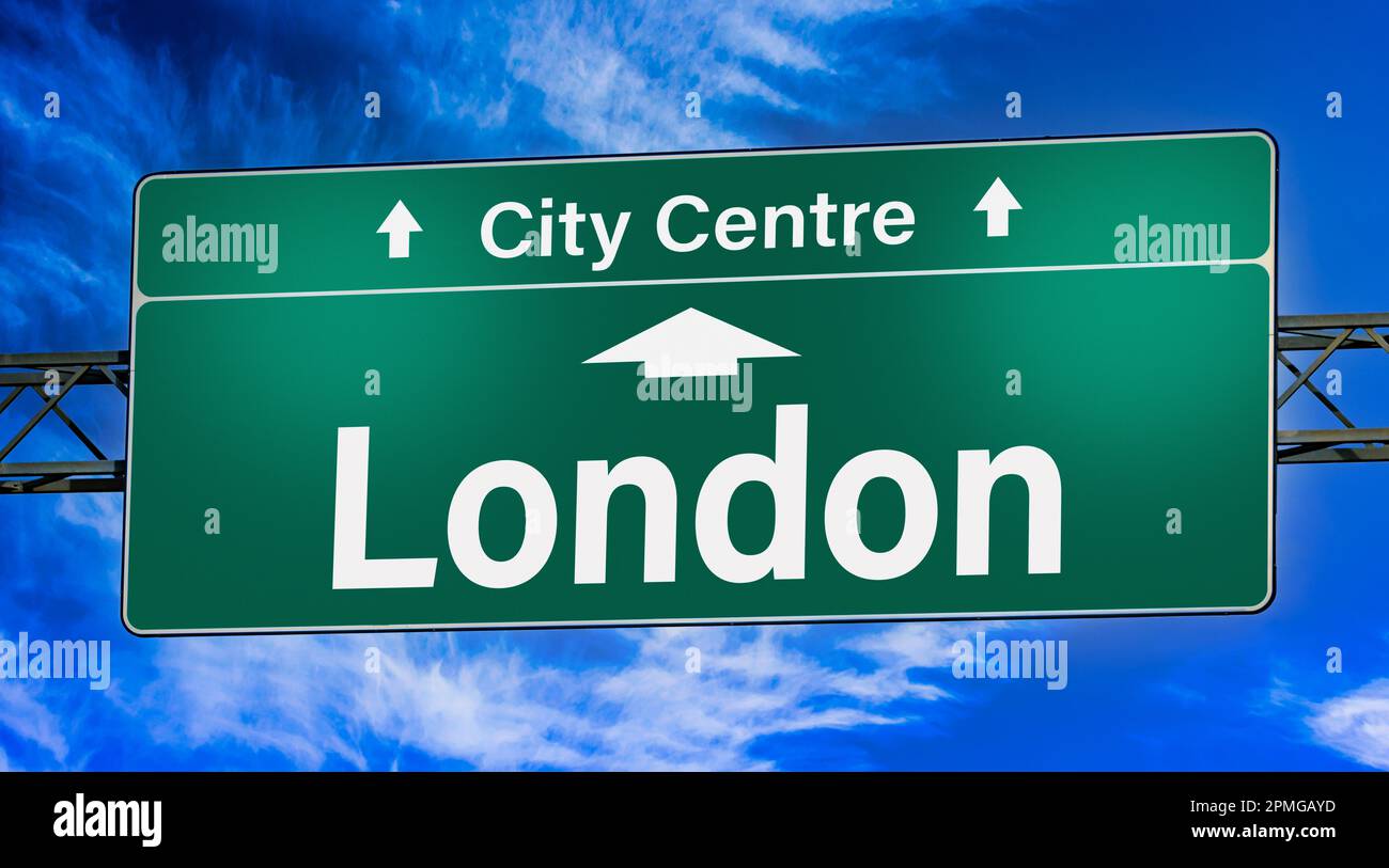 Road sign indicating direction to the city of London Stock Photo - Alamy