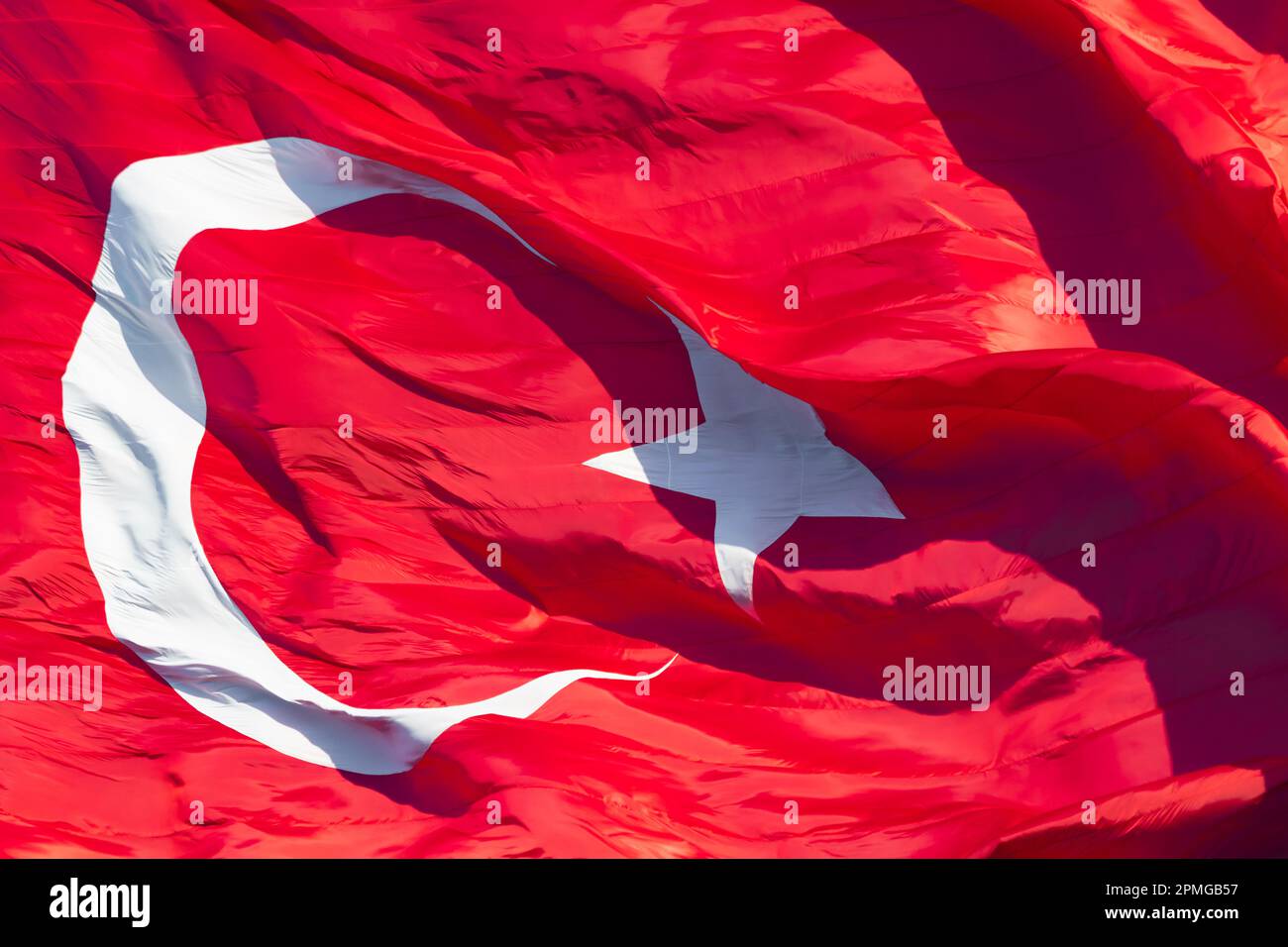 Waving Turkish flag in full frame view. Public holidays of Turkiye ...