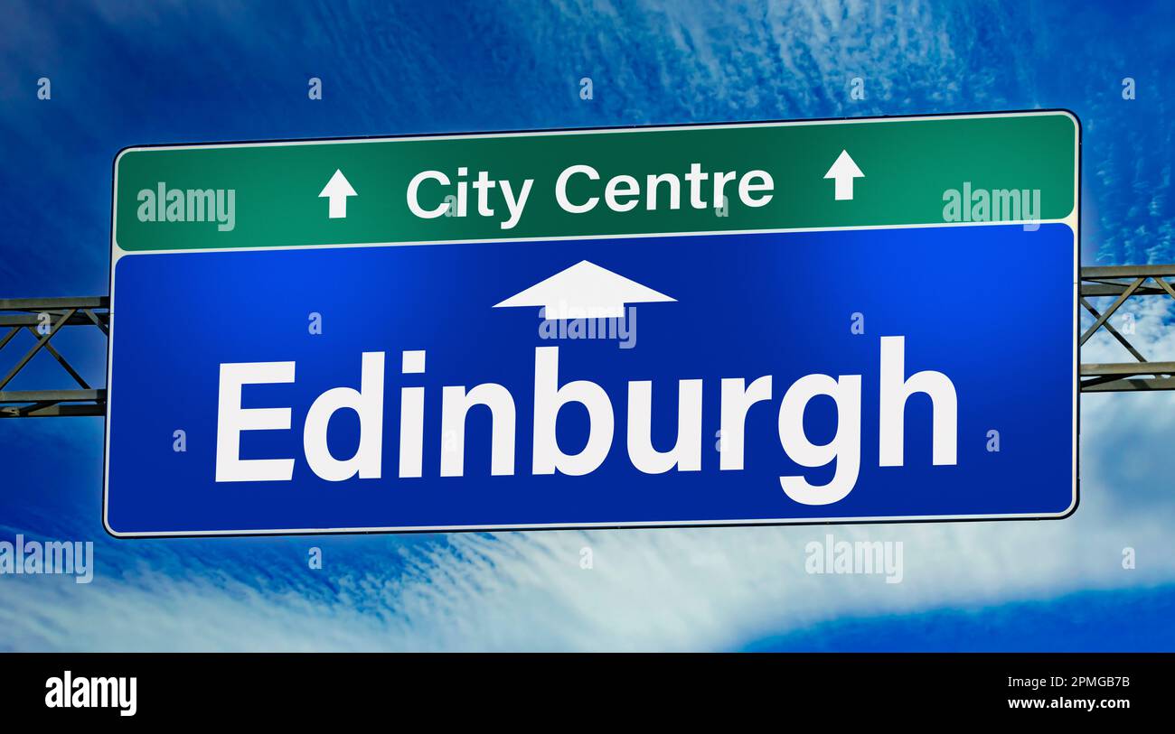 Road sign indicating direction to the city of Edinburgh Stock Photo - Alamy