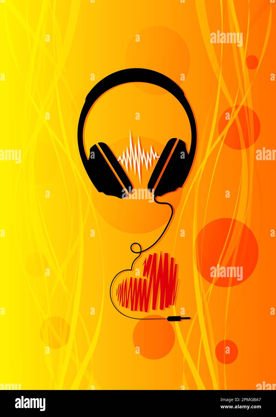Abstract musical background with headphones and heart Stock Vector ...