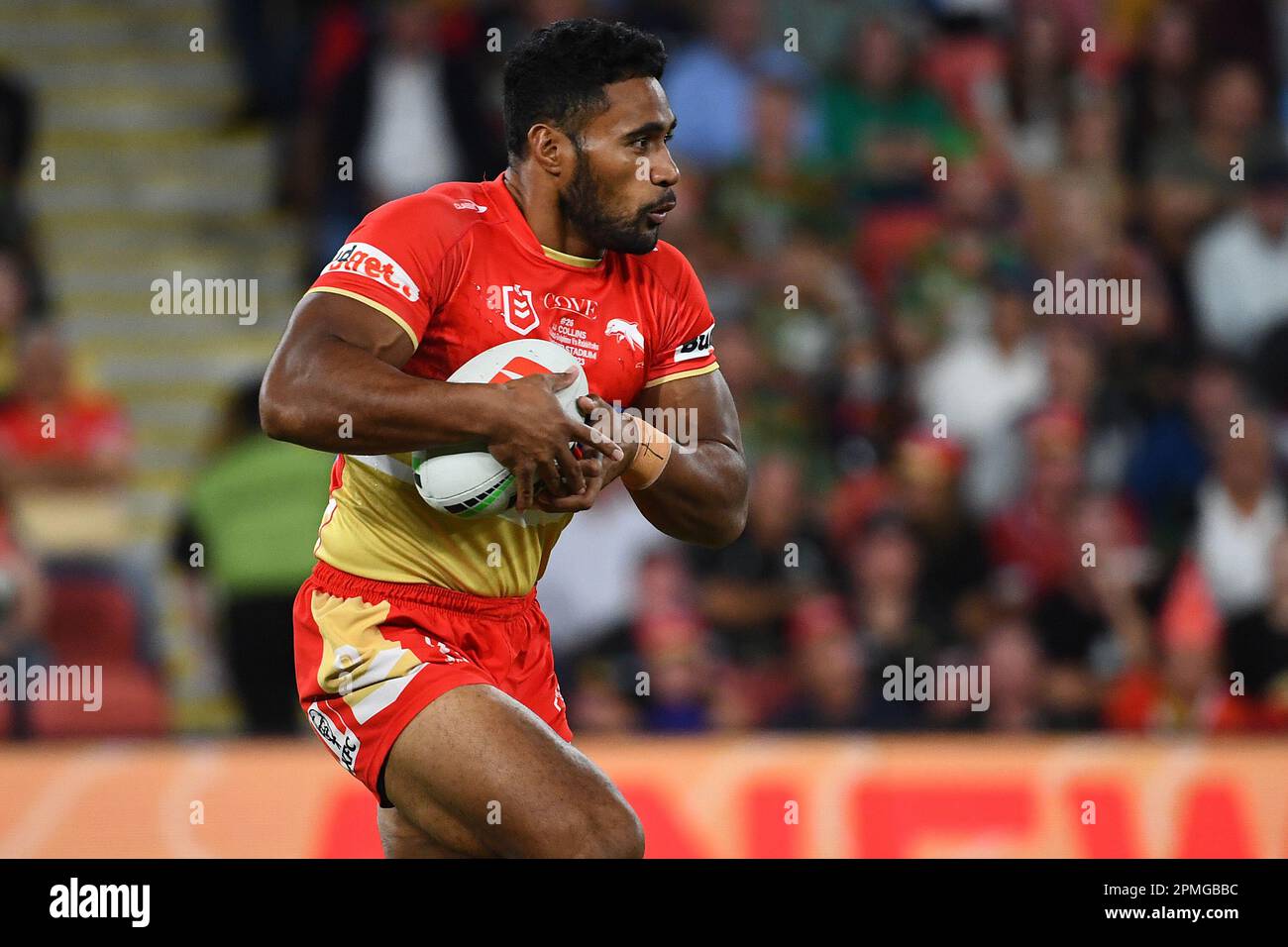 JJ Collins of the Dolphins makes a run during the NRL Round 7 match ...