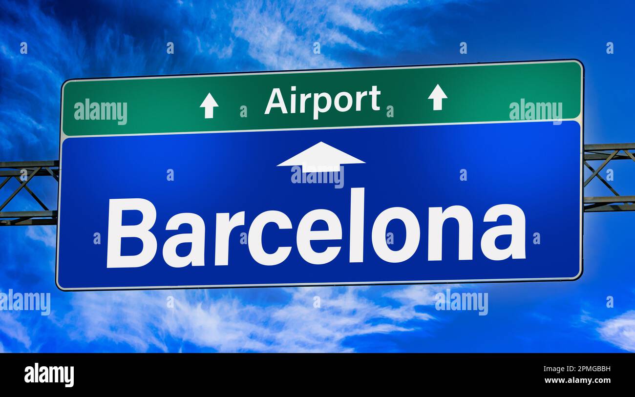 Road sign indicating direction to the city of Barcelona Stock Photo - Alamy