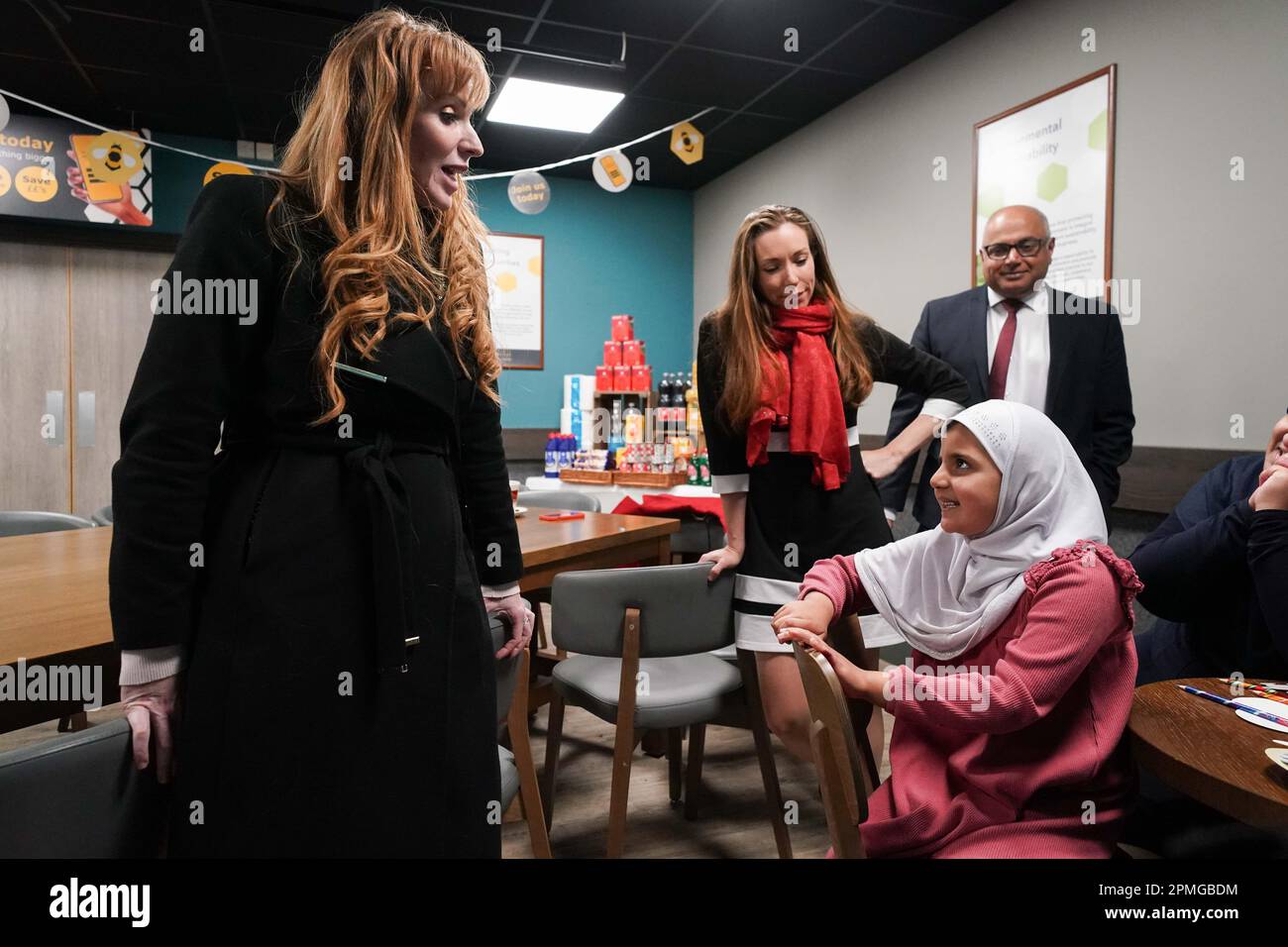 Labour deputy leader Angela Rayner talks to a family in the community ...