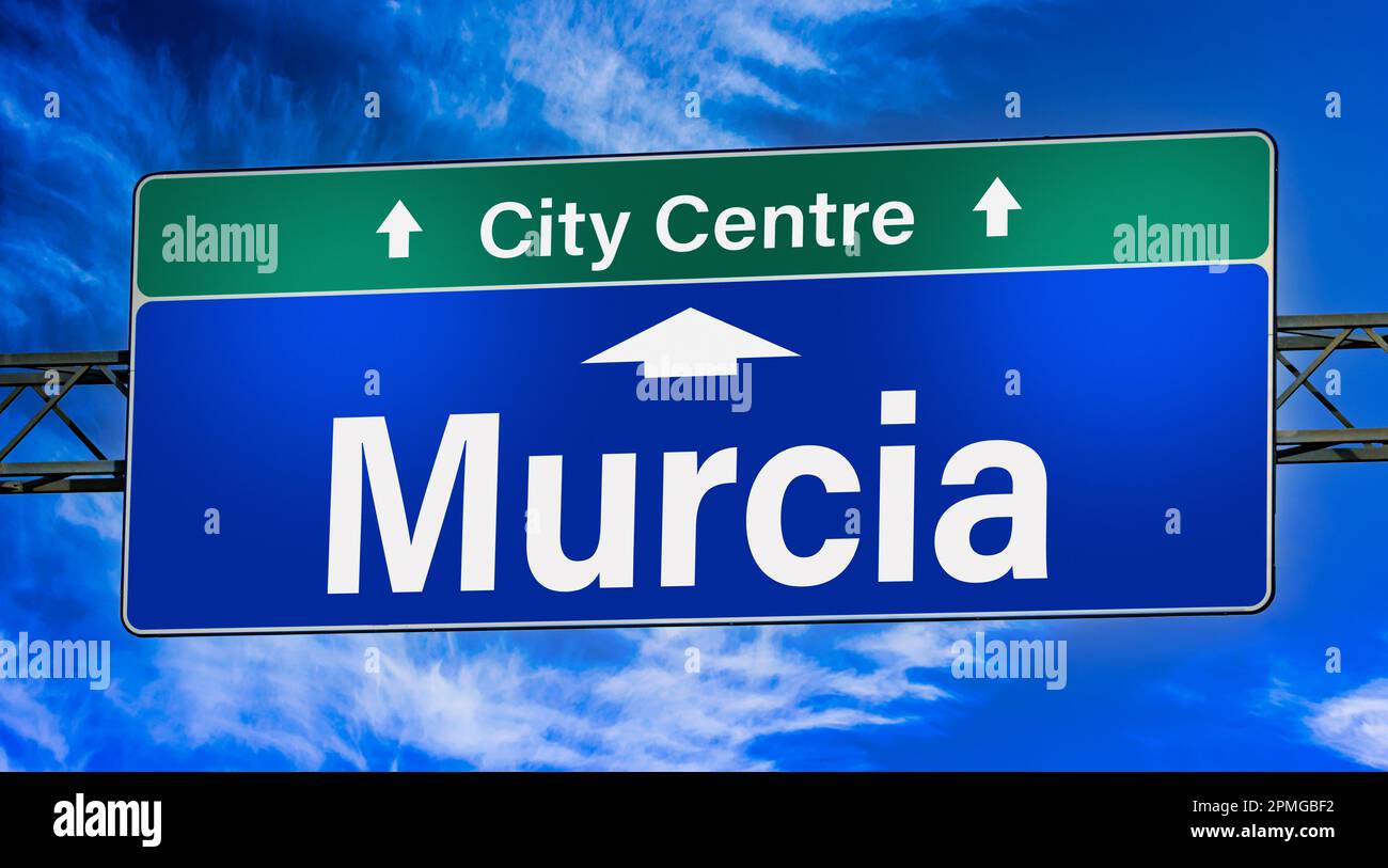 Road sign indicating direction to the city of Murcia Stock Photo - Alamy