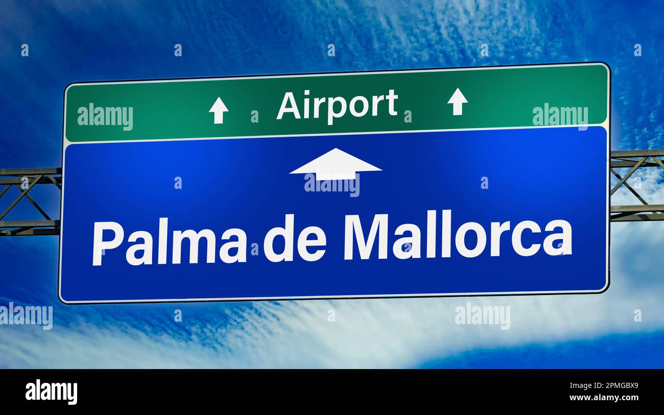 Road sign indicating direction to the city of Palma de Mallorca Stock ...
