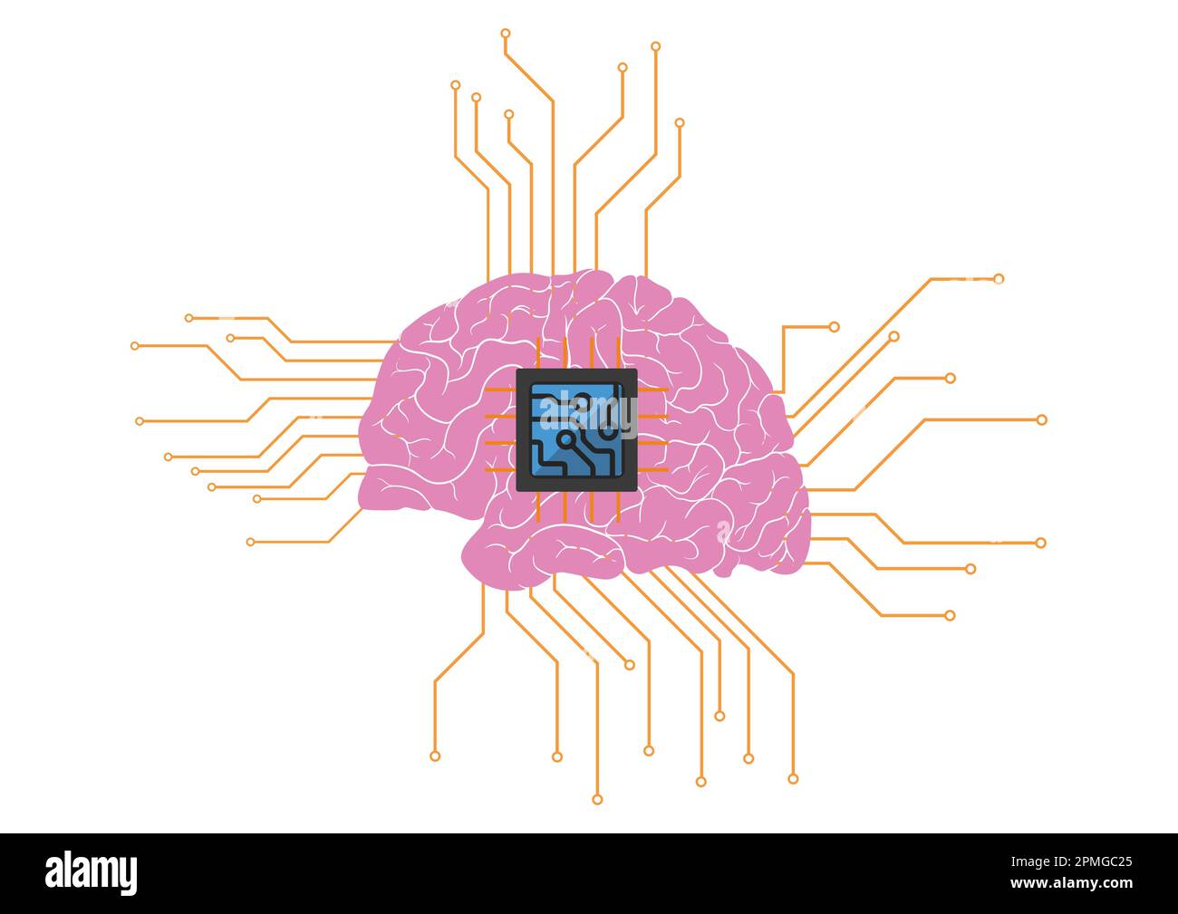 Brain with artificial intelligence and digital circuit isolated on white background vector ...
