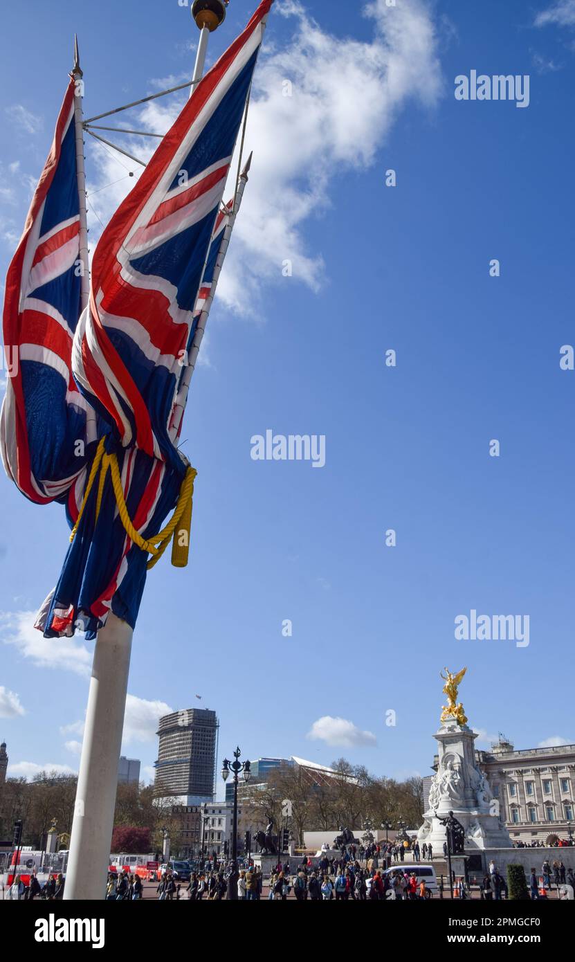 London, England, UK. 13th Apr, 2023. Union Jacks have been installed ...